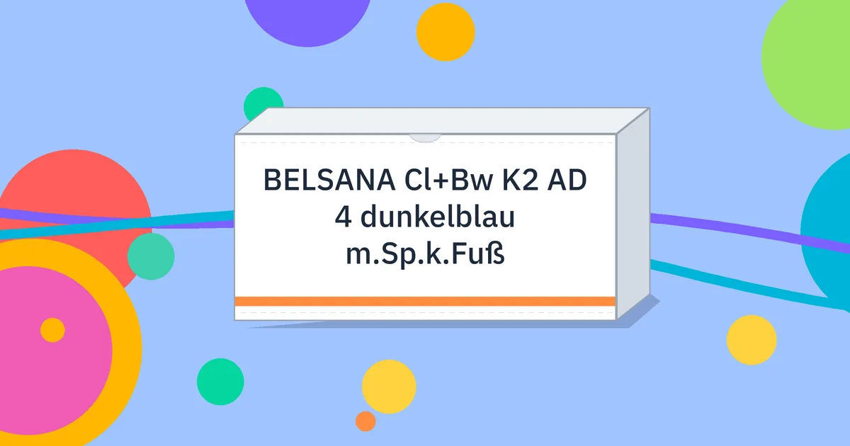 Symbolbild: Packung mit der Aufschrift BELSANA Cl+Bw K2 AD 4 dunkelblau m.Sp.k.Fuß (PZN 15626550) – Verfügbarkeit und Bezug in Apotheken in Frankfurt am Main