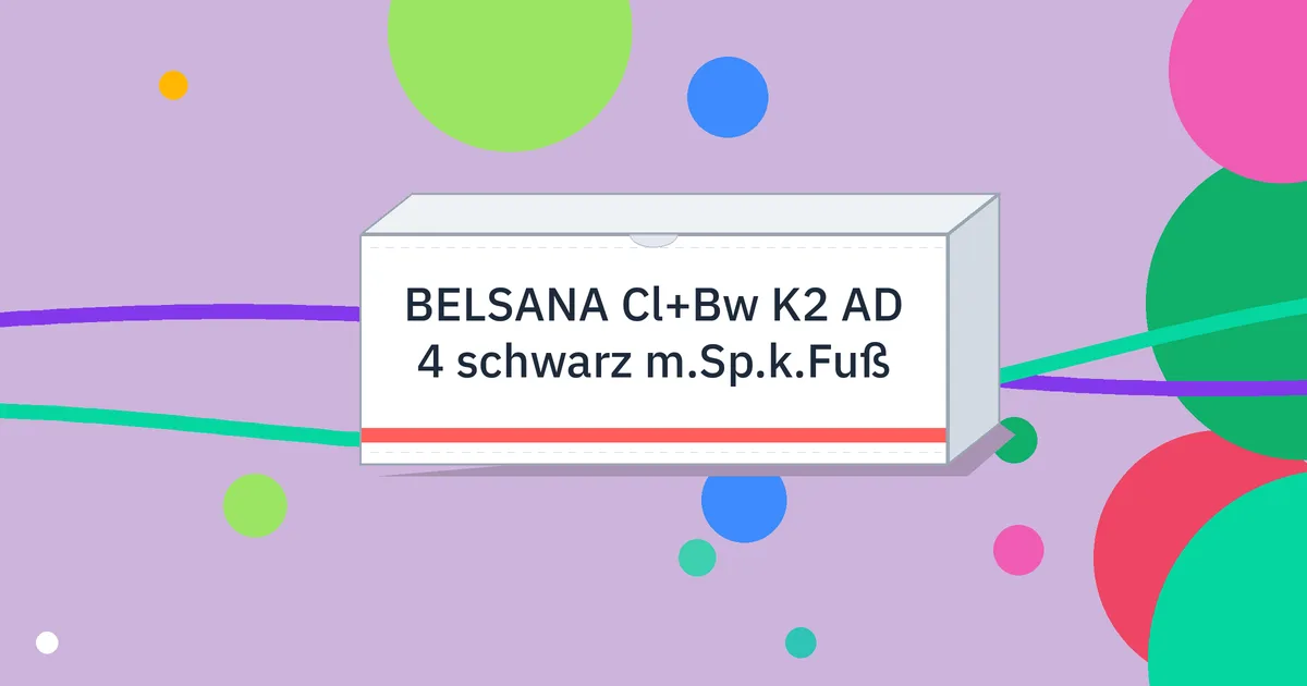 Symbolbild: Packung mit der Aufschrift BELSANA Cl+Bw K2 AD 4 schwarz m.Sp.k.Fuß (PZN 12241387) – Verfügbarkeit und Bezug in Apotheken in Frankfurt am Main