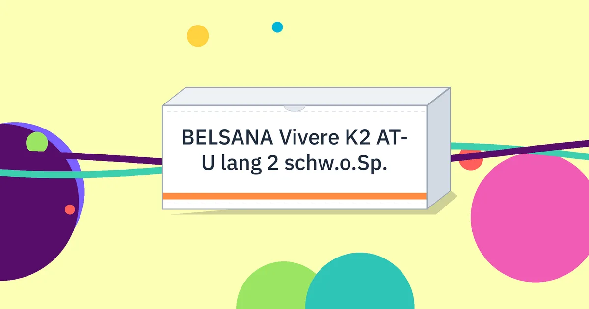 Symbolbild: Packung mit der Aufschrift BELSANA Vivere K2 AT-U lang 2 schw.o.Sp. (PZN 08536042) – Verfügbarkeit und Bezug in Apotheken in Frankfurt am Main