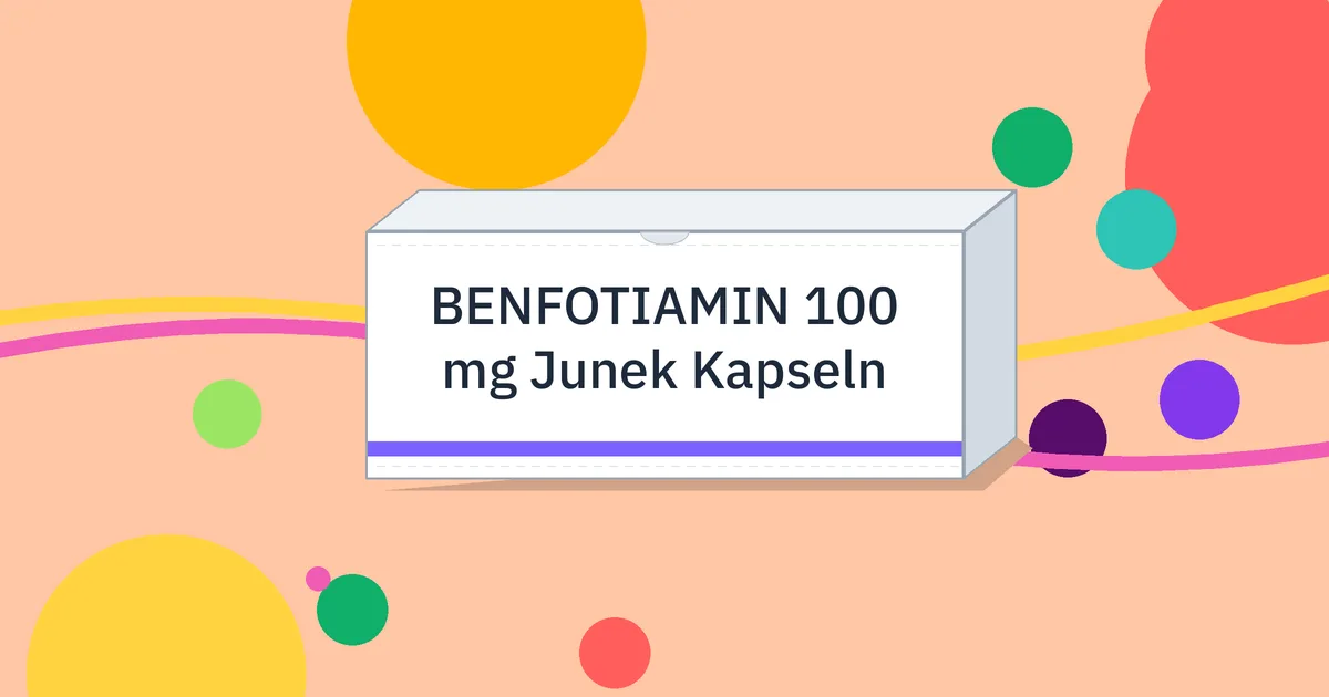 Symbolbild: Packung mit der Aufschrift BENFOTIAMIN 100 mg Junek Kapseln (PZN 16912708) – Verfügbarkeit und Bezug in Apotheken in Frankfurt am Main