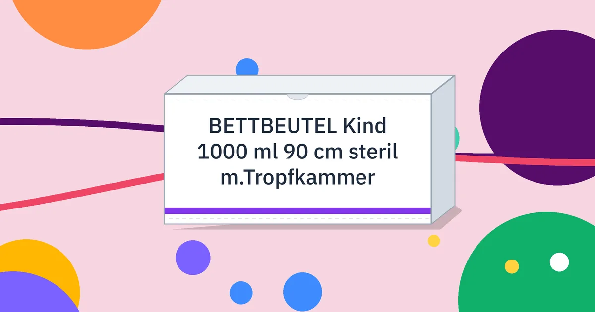 Symbolbild: Packung mit der Aufschrift BETTBEUTEL Kind 1000 ml 90 cm steril m.Tropfkammer (PZN 19146953) – Verfügbarkeit und Bezug in Apotheken in Frankfurt am Main