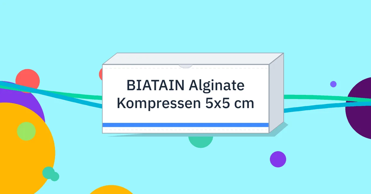 Symbolbild: Packung mit der Aufschrift BIATAIN Alginate Kompressen 5x5 cm (PZN 11646828) – Verfügbarkeit und Bezug in Apotheken in Frankfurt am Main