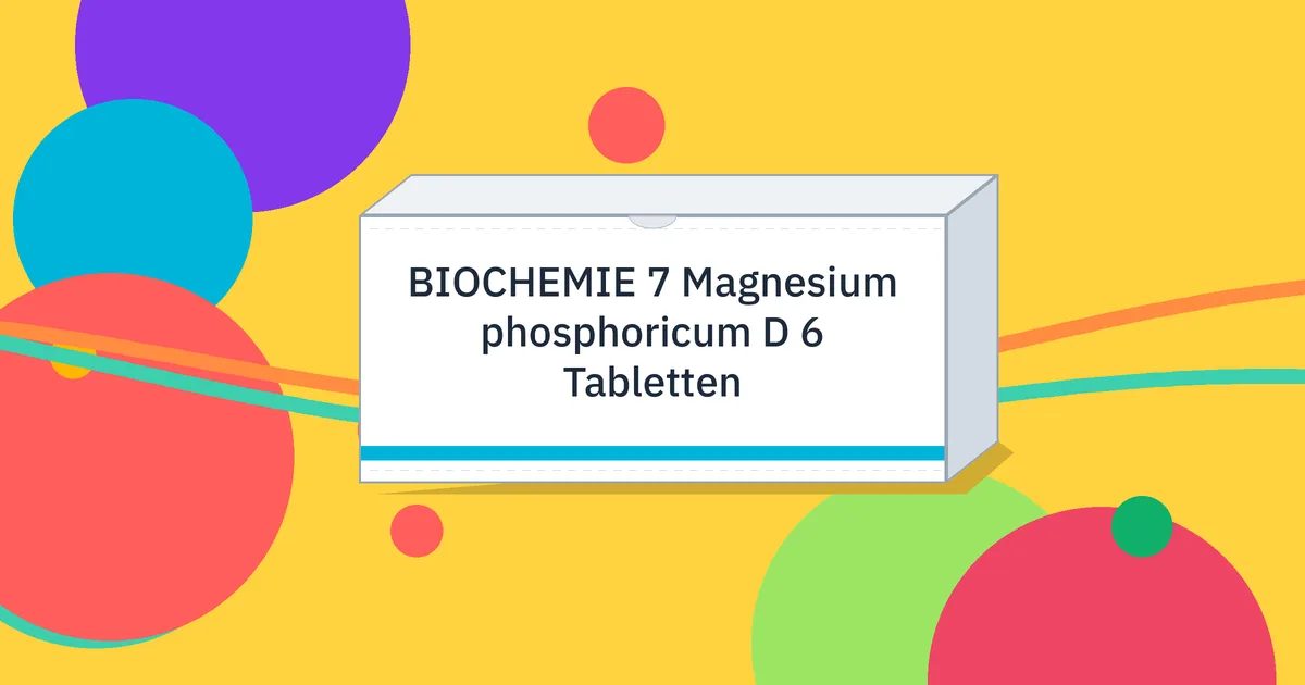 Symbolbild: Packung mit der Aufschrift BIOCHEMIE 7 Magnesium phosphoricum D 6 Tabletten (PZN 04130679) – Verfügbarkeit und Bezug in Apotheken in Frankfurt am Main