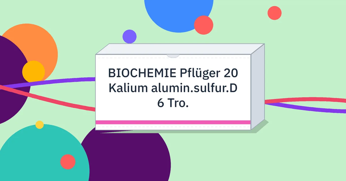 Symbolbild: Packung mit der Aufschrift BIOCHEMIE Pflüger 20 Kalium alumin.sulfur.D 6 Tro. (PZN 09298662) – Verfügbarkeit und Bezug in Apotheken in Frankfurt am Main