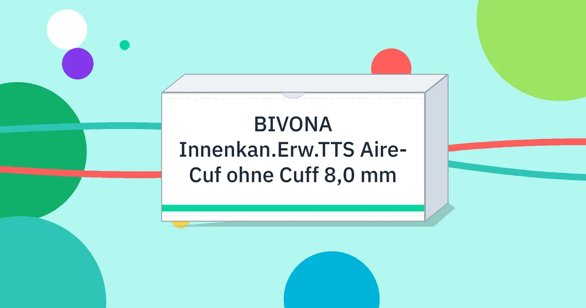 Symbolbild: Packung mit der Aufschrift BIVONA Innenkan.Erw.TTS Aire-Cuf ohne Cuff 8,0 mm (PZN 01301560) – Verfügbarkeit und Bezug in Apotheken in Frankfurt am Main