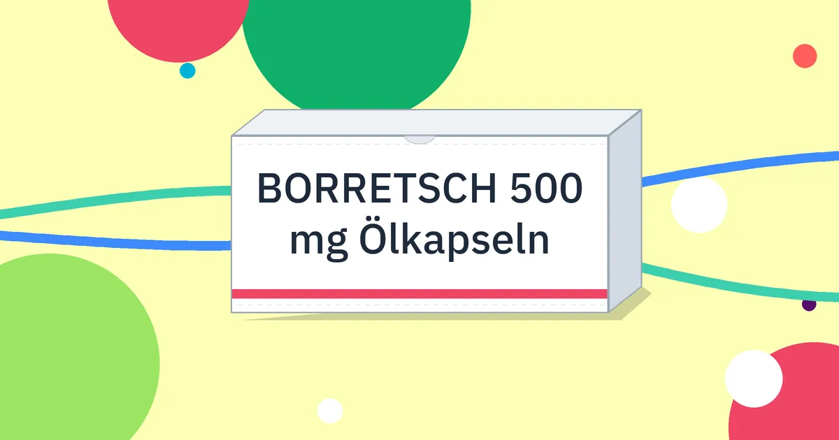 Symbolbild: Packung mit der Aufschrift BORRETSCH 500 mg Ölkapseln (PZN 04381789) – Verfügbarkeit und Bezug in Apotheken in Frankfurt am Main