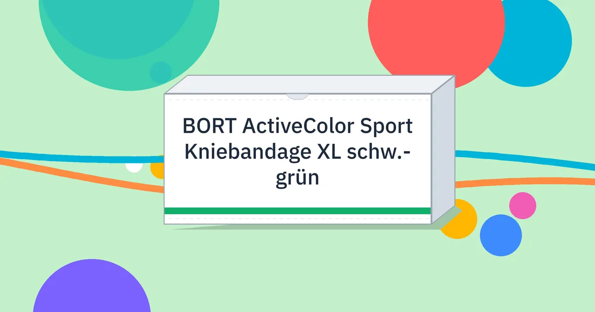 Symbolbild: Packung mit der Aufschrift BORT ActiveColor Sport Kniebandage XL schw.-grün (PZN 12573818) – Verfügbarkeit und Bezug in Apotheken in Frankfurt am Main