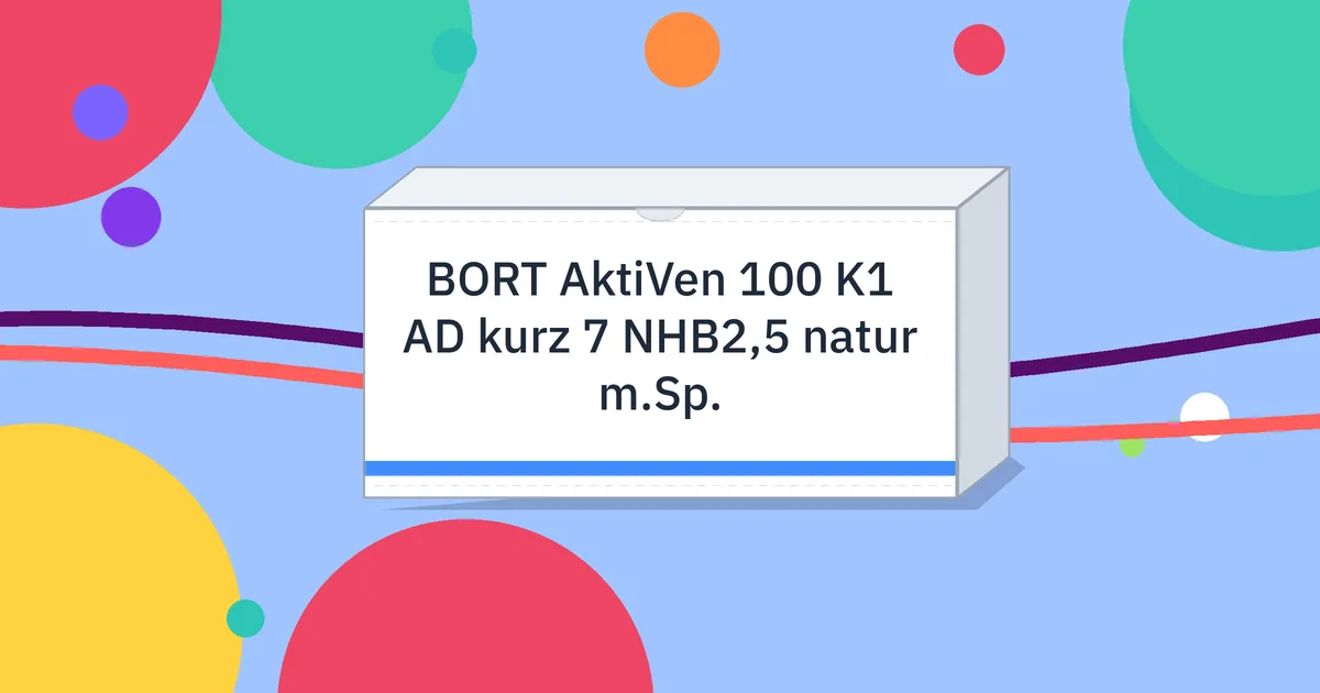 Symbolbild: Packung mit der Aufschrift BORT AktiVen 100 K1 AD kurz 7 NHB2,5 natur m.Sp. (PZN 17498547) – Verfügbarkeit und Bezug in Apotheken in Frankfurt am Main