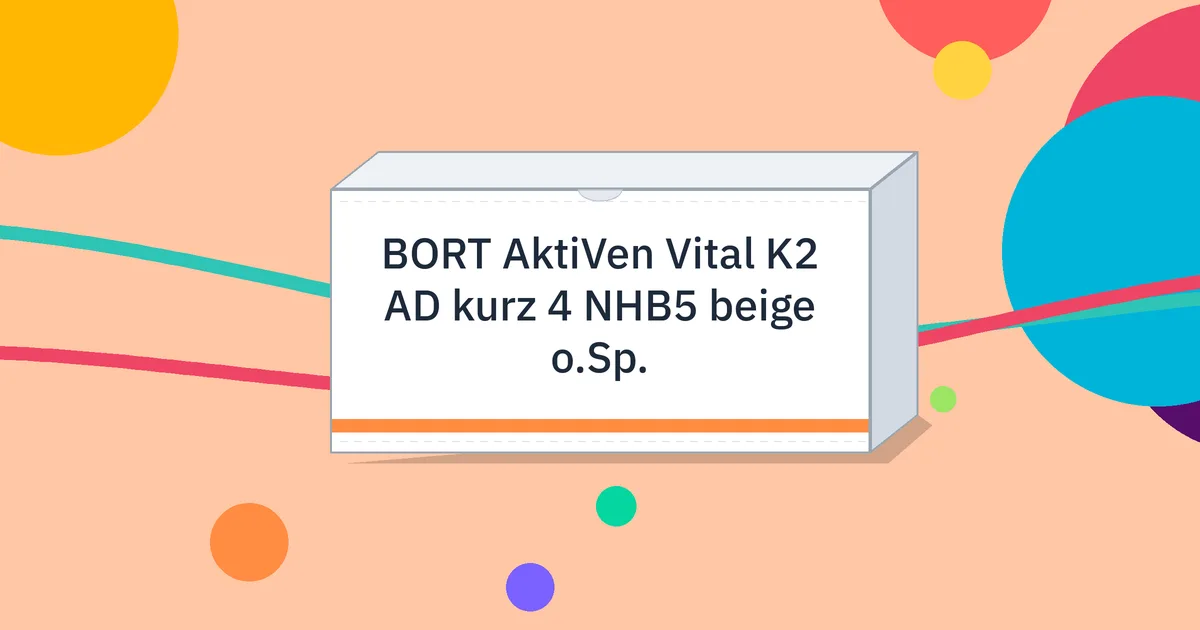 Symbolbild: Packung mit der Aufschrift BORT AktiVen Vital K2 AD kurz 4 NHB5 beige o.Sp. (PZN 17494242) – Verfügbarkeit und Bezug in Apotheken in Frankfurt am Main