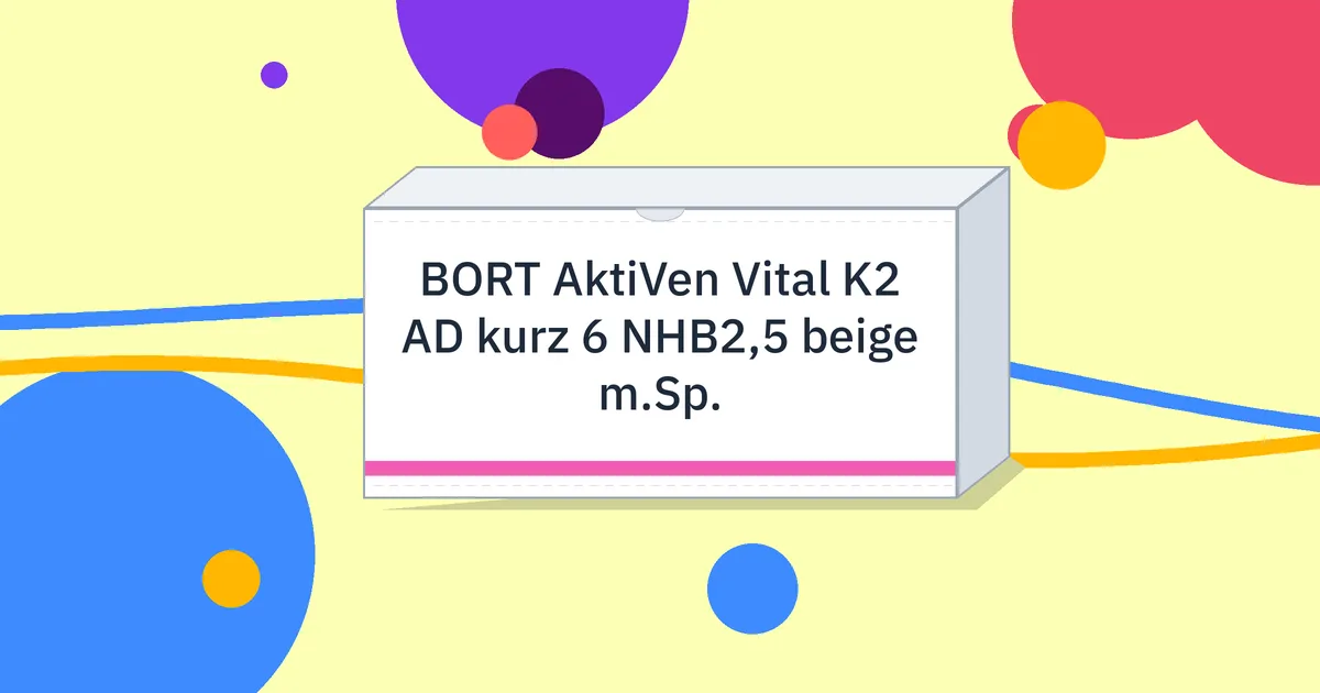 Symbolbild: Packung mit der Aufschrift BORT AktiVen Vital K2 AD kurz 6 NHB2,5 beige m.Sp. (PZN 17499216) – Verfügbarkeit und Bezug in Apotheken in Frankfurt am Main