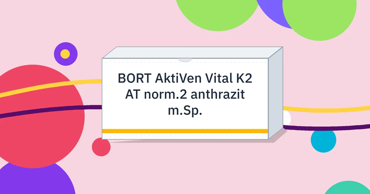Symbolbild: Packung mit der Aufschrift BORT AktiVen Vital K2 AT norm.2 anthrazit m.Sp. (PZN 13743211) – Verfügbarkeit und Bezug in Apotheken in Frankfurt am Main