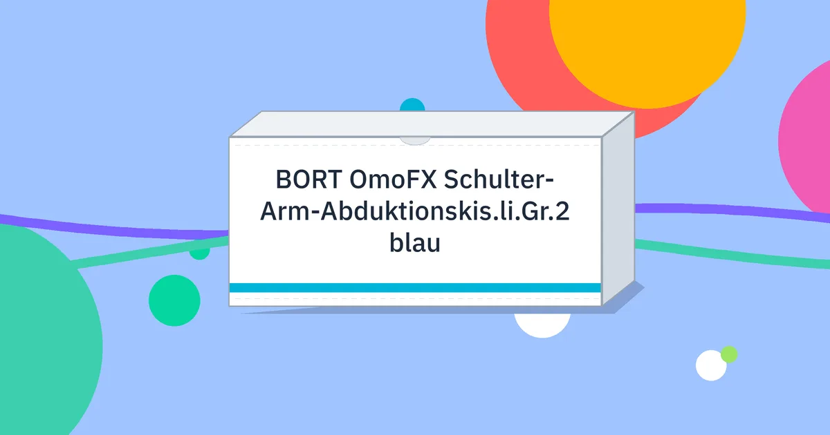 Symbolbild: Packung mit der Aufschrift BORT OmoFX Schulter-Arm-Abduktionskis.li.Gr.2 blau (PZN 05564115) – Verfügbarkeit und Bezug in Apotheken in Frankfurt am Main
