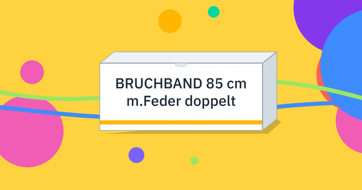 Symbolbild: Packung mit der Aufschrift BRUCHBAND 85 cm m.Feder doppelt (PZN 01725395) – Verfügbarkeit und Bezug in Apotheken in Frankfurt am Main