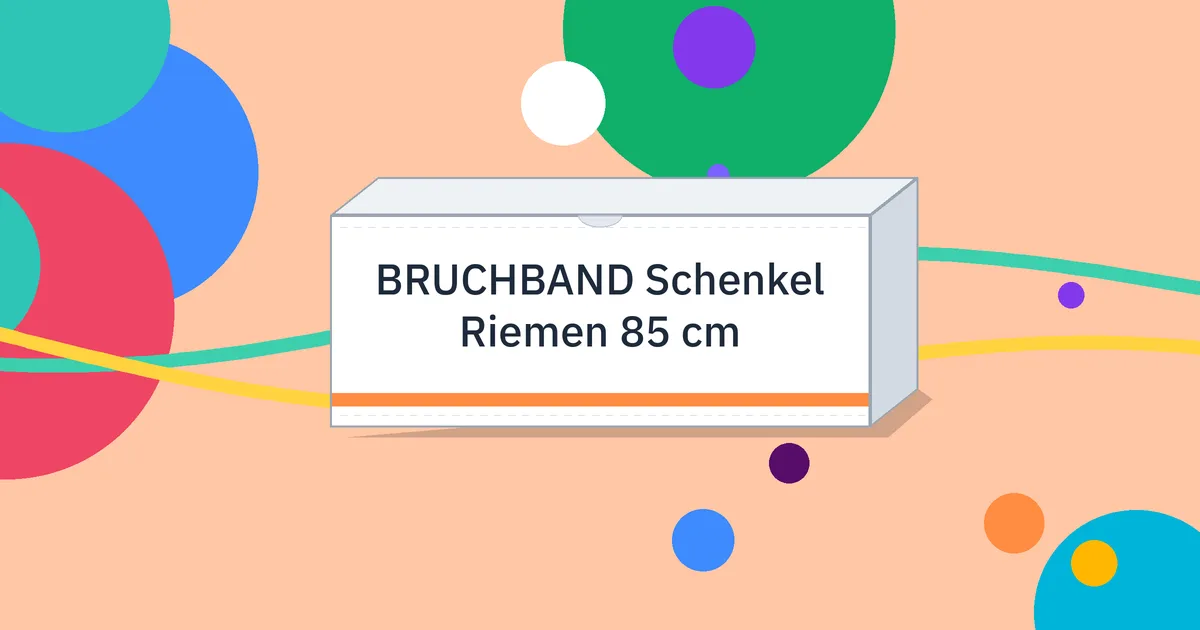 Symbolbild: Packung mit der Aufschrift BRUCHBAND Schenkel Riemen 85 cm (PZN 01725515) – Verfügbarkeit und Bezug in Apotheken in Frankfurt am Main