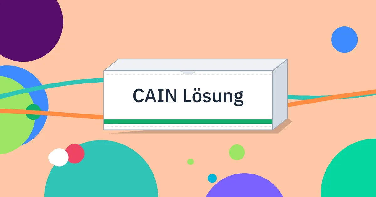 Symbolbild: Packung mit der Aufschrift CAIN Lösung (PZN 04965355) – Verfügbarkeit und Bezug in Apotheken in Frankfurt am Main