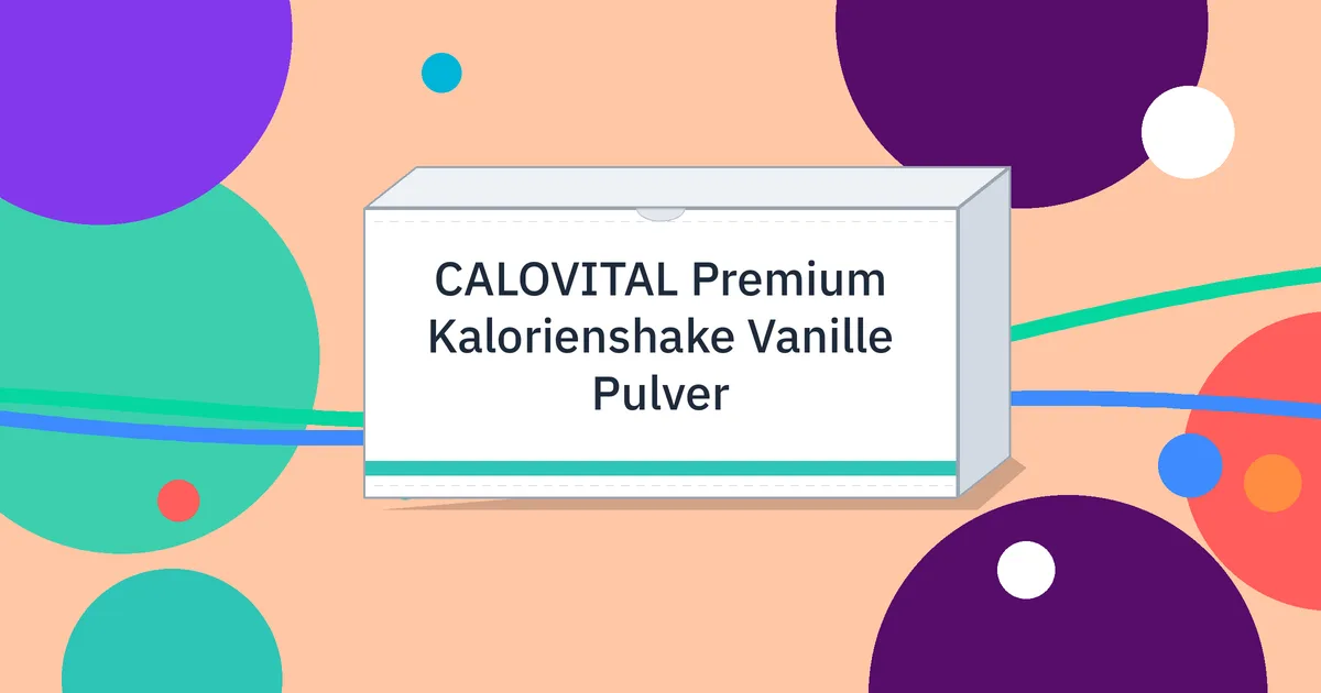 Symbolbild: Packung mit der Aufschrift CALOVITAL Premium Kalorienshake Vanille Pulver (PZN 16061216) – Verfügbarkeit und Bezug in Apotheken in Frankfurt am Main