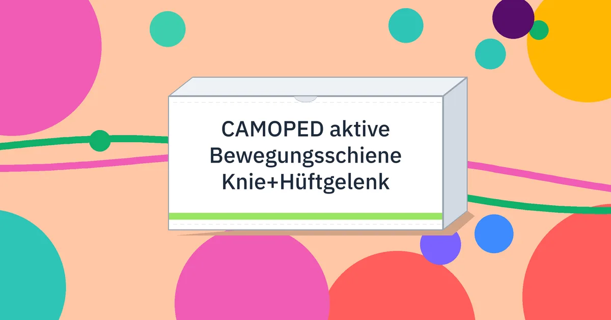 Symbolbild: Packung mit der Aufschrift CAMOPED aktive Bewegungsschiene Knie+Hüftgelenk (PZN 17519545) – Verfügbarkeit und Bezug in Apotheken in Frankfurt am Main