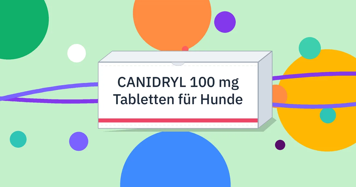 Symbolbild: Packung mit der Aufschrift CANIDRYL 100 mg Tabletten für Hunde (PZN 13881893) – Verfügbarkeit und Bezug in Apotheken in Frankfurt am Main