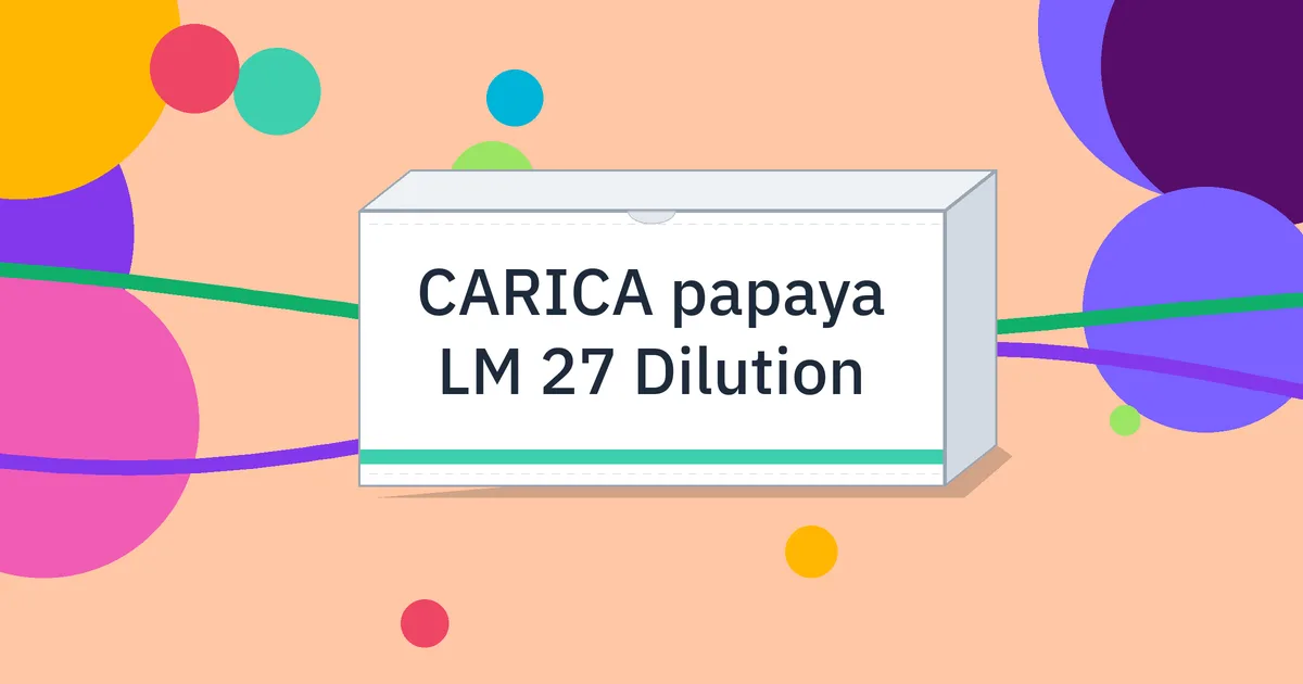 Symbolbild: Packung mit der Aufschrift CARICA papaya LM 27 Dilution (PZN 13430736) – Verfügbarkeit und Bezug in Apotheken in Frankfurt am Main