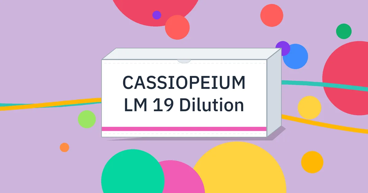 Symbolbild: Packung mit der Aufschrift CASSIOPEIUM LM 19 Dilution (PZN 13433947) – Verfügbarkeit und Bezug in Apotheken in Frankfurt am Main