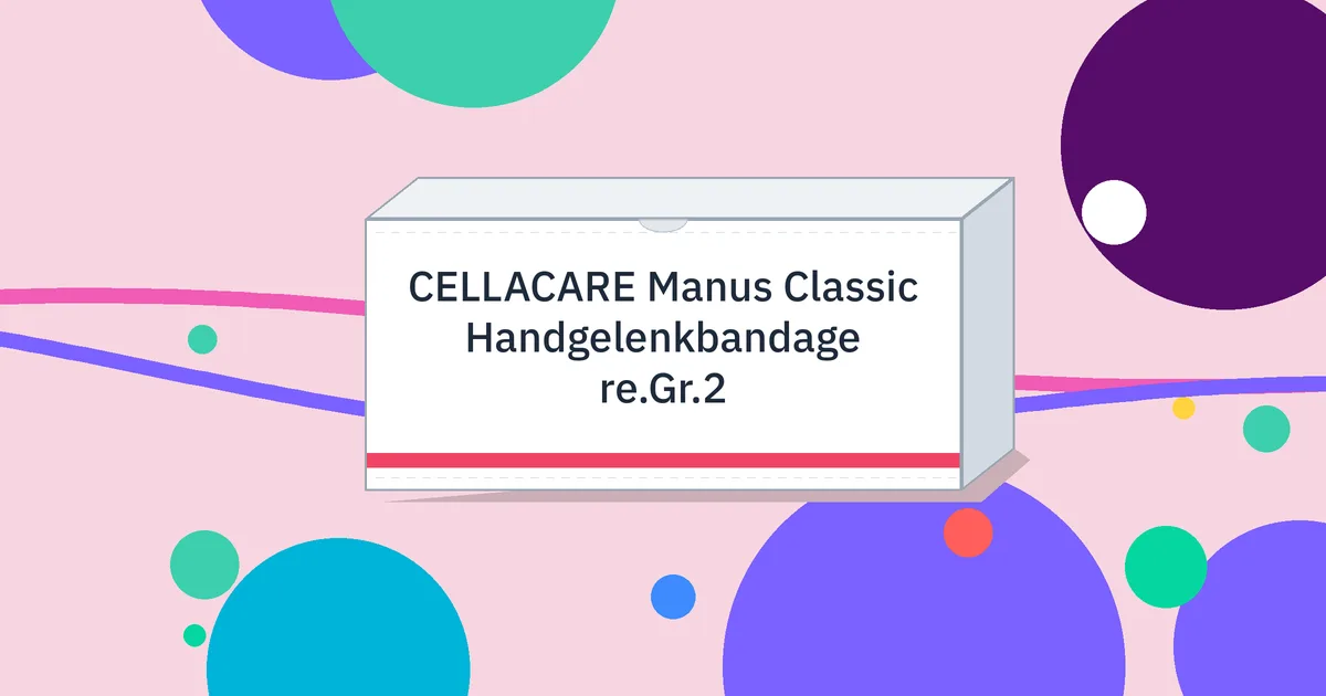 Symbolbild: Packung mit der Aufschrift CELLACARE Manus Classic Handgelenkbandage re.Gr.2 (PZN 20550091) – Verfügbarkeit und Bezug in Apotheken in Frankfurt am Main