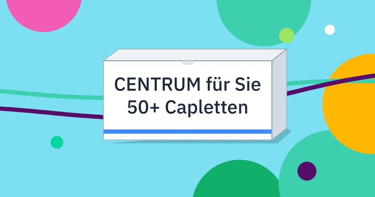 Symbolbild: Packung mit der Aufschrift CENTRUM für Sie 50+ Capletten (PZN 10110882) – Verfügbarkeit und Bezug in Apotheken in Frankfurt am Main