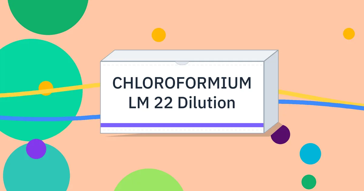 Symbolbild: Packung mit der Aufschrift CHLOROFORMIUM LM 22 Dilution (PZN 13444678) – Verfügbarkeit und Bezug in Apotheken in Frankfurt am Main