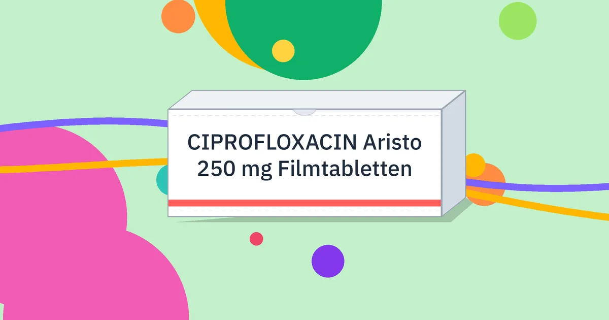 Symbolbild: Packung mit der Aufschrift CIPROFLOXACIN Aristo 250 mg Filmtabletten (PZN 03565843) – Verfügbarkeit und Bezug in Apotheken in Frankfurt am Main