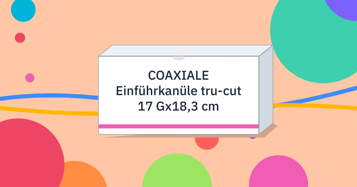 Symbolbild: Packung mit der Aufschrift COAXIALE Einführkanüle tru-cut 17 Gx18,3 cm (PZN 16087687) – Verfügbarkeit und Bezug in Apotheken in Frankfurt am Main