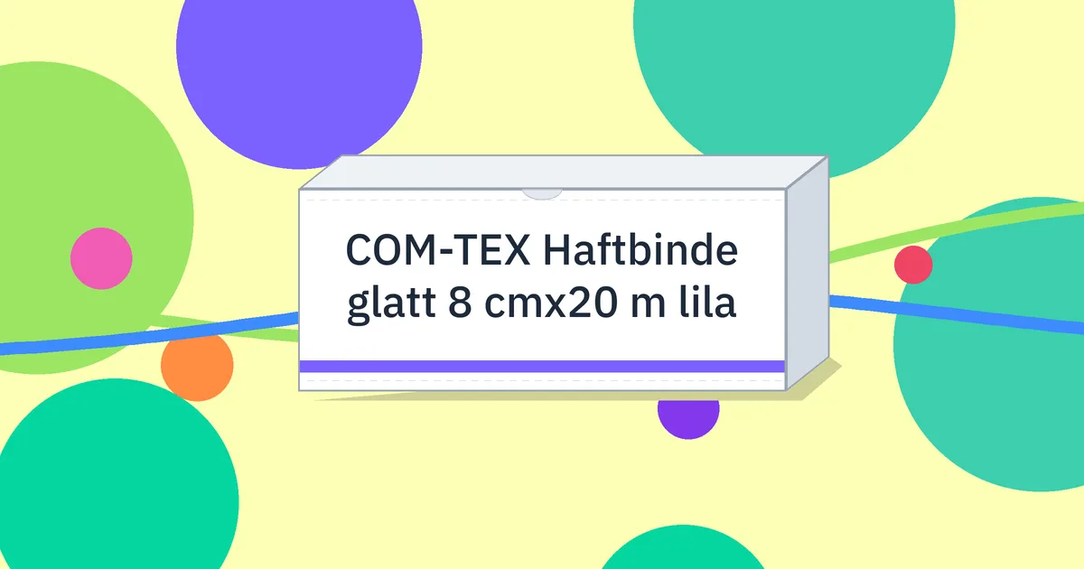 Symbolbild: Packung mit der Aufschrift COM-TEX Haftbinde glatt 8 cmx20 m lila (PZN 04722782) – Verfügbarkeit und Bezug in Apotheken in Frankfurt am Main
