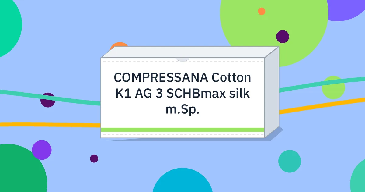 Symbolbild: Packung mit der Aufschrift COMPRESSANA Cotton K1 AG 3 SCHBmax silk m.Sp. (PZN 16959704) – Verfügbarkeit und Bezug in Apotheken in Frankfurt am Main