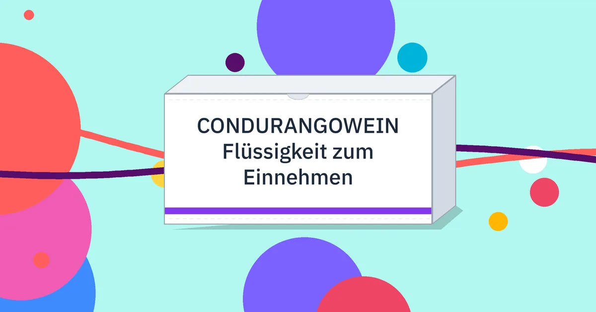 Symbolbild: Packung mit der Aufschrift CONDURANGOWEIN Flüssigkeit zum Einnehmen (PZN 12496319) – Verfügbarkeit und Bezug in Apotheken in Frankfurt am Main