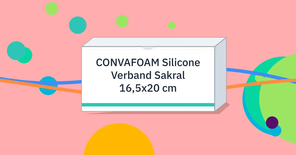 Symbolbild: Packung mit der Aufschrift CONVAFOAM Silicone Verband Sakral 16,5x20 cm (PZN 19890976) – Verfügbarkeit und Bezug in Apotheken in Frankfurt am Main