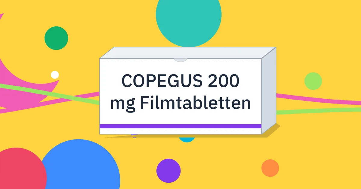 Symbolbild: Packung mit der Aufschrift COPEGUS 200 mg Filmtabletten (PZN 07688790) – Verfügbarkeit und Bezug in Apotheken in Frankfurt am Main