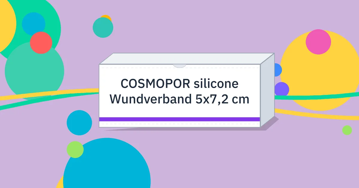 Symbolbild: Packung mit der Aufschrift COSMOPOR silicone Wundverband 5x7,2 cm (PZN 20573749) – Verfügbarkeit und Bezug in Apotheken in Frankfurt am Main