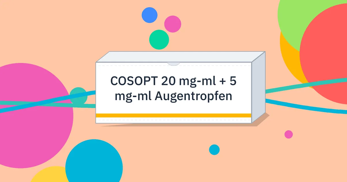 Symbolbild: Packung mit der Aufschrift COSOPT 20 mg-ml + 5 mg-ml Augentropfen (PZN 05026300) – Verfügbarkeit und Bezug in Apotheken in Frankfurt am Main
