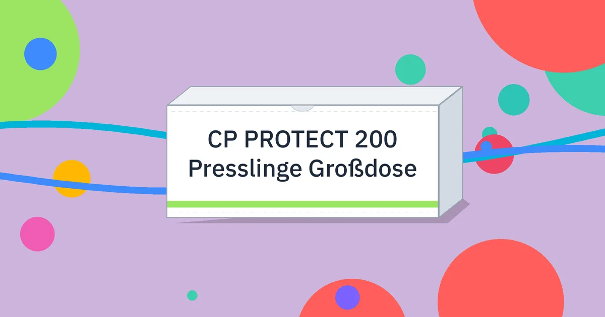 Symbolbild: Packung mit der Aufschrift CP PROTECT 200 Presslinge Großdose (PZN 02579760) – Verfügbarkeit und Bezug in Apotheken in Frankfurt am Main