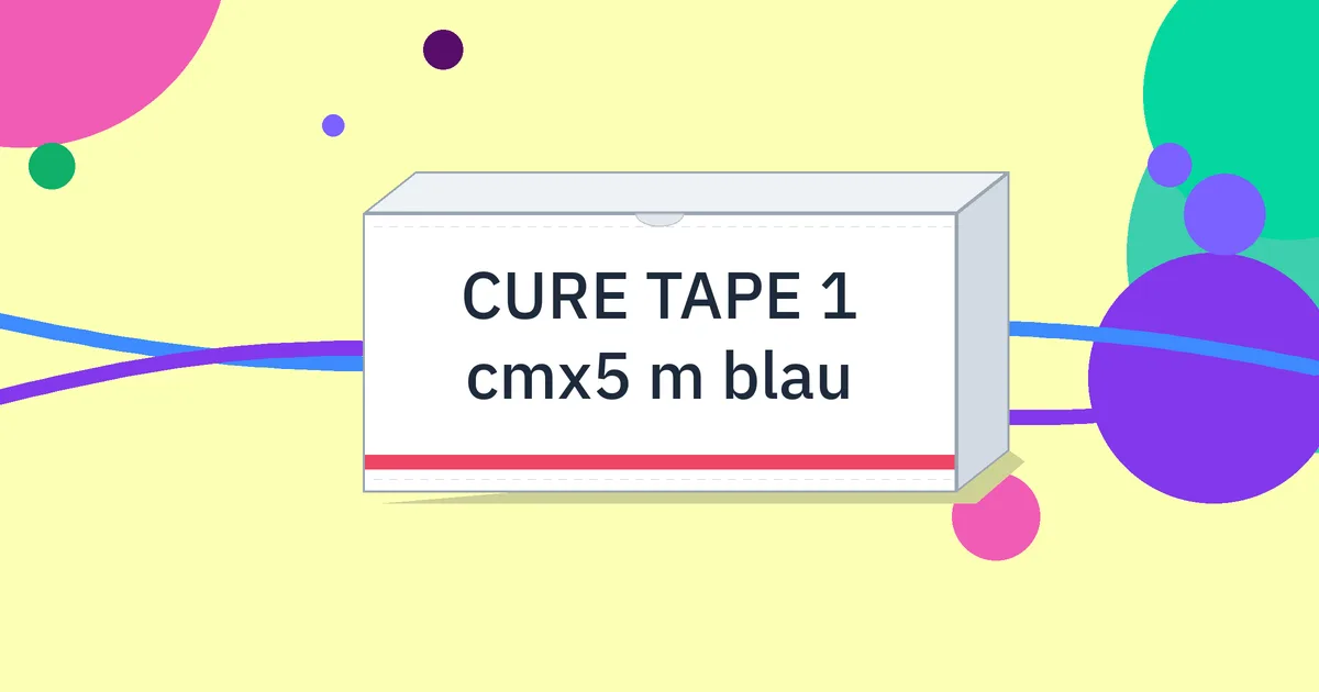 Symbolbild: Packung mit der Aufschrift CURE TAPE 1 cmx5 m blau (PZN 09474142) – Verfügbarkeit und Bezug in Apotheken in Frankfurt am Main