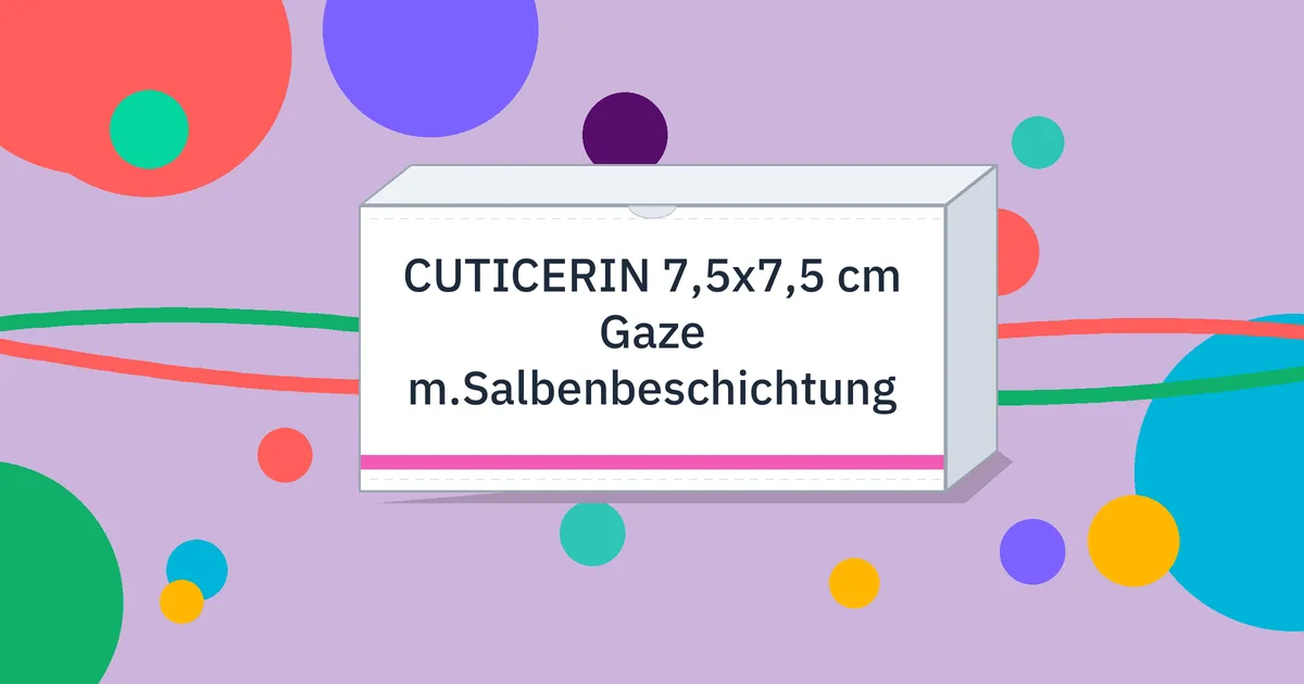Symbolbild: Packung mit der Aufschrift CUTICERIN 7,5x7,5 cm Gaze m.Salbenbeschichtung (PZN 12147837) – Verfügbarkeit und Bezug in Apotheken in Frankfurt am Main