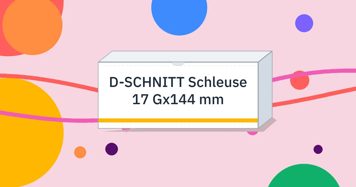 Symbolbild: Packung mit der Aufschrift D-SCHNITT Schleuse 17 Gx144 mm (PZN 10357016) – Verfügbarkeit und Bezug in Apotheken in Frankfurt am Main