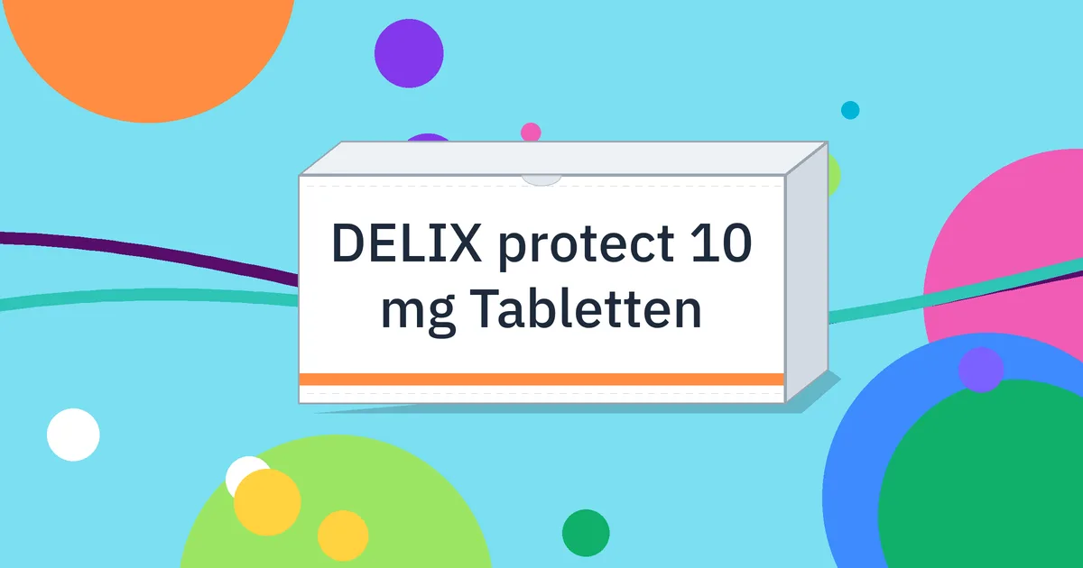 Symbolbild: Packung mit der Aufschrift DELIX protect 10 mg Tabletten (PZN 01097993) – Verfügbarkeit und Bezug in Apotheken in Frankfurt am Main