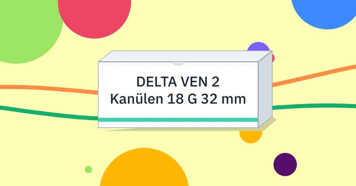 Symbolbild: Packung mit der Aufschrift DELTA VEN 2 Kanülen 18 G 32 mm (PZN 07757798) – Verfügbarkeit und Bezug in Apotheken in Frankfurt am Main