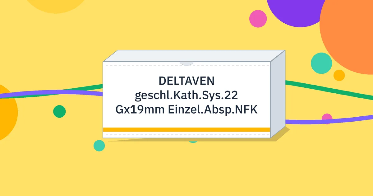 Symbolbild: Packung mit der Aufschrift DELTAVEN geschl.Kath.Sys.22 Gx19mm Einzel.Absp.NFK (PZN 13977305) – Verfügbarkeit und Bezug in Apotheken in Frankfurt am Main