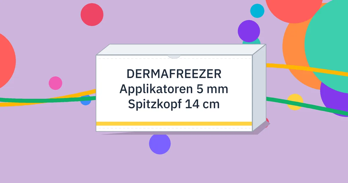 Symbolbild: Packung mit der Aufschrift DERMAFREEZER Applikatoren 5 mm Spitzkopf 14 cm (PZN 19527313) – Verfügbarkeit und Bezug in Apotheken in Frankfurt am Main