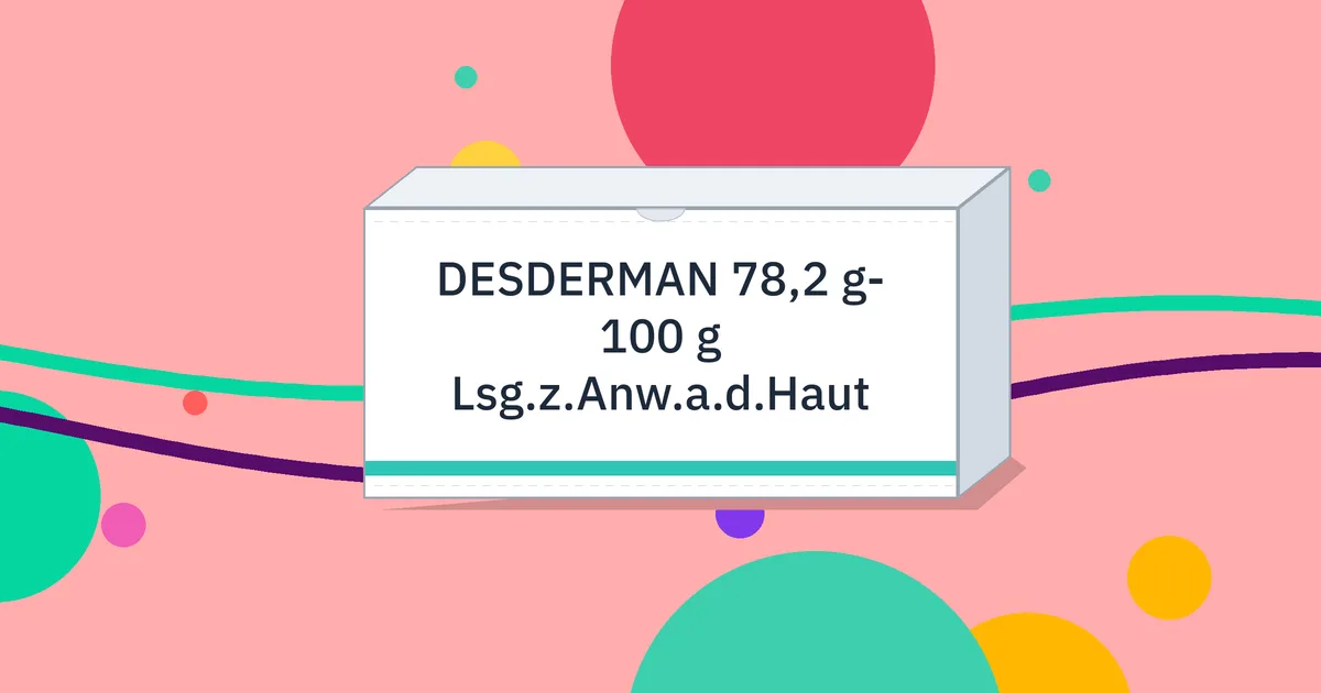 Symbolbild: Packung mit der Aufschrift DESDERMAN 78,2 g-100 g Lsg.z.Anw.a.d.Haut (PZN 16582642) – Verfügbarkeit und Bezug in Apotheken in Frankfurt am Main