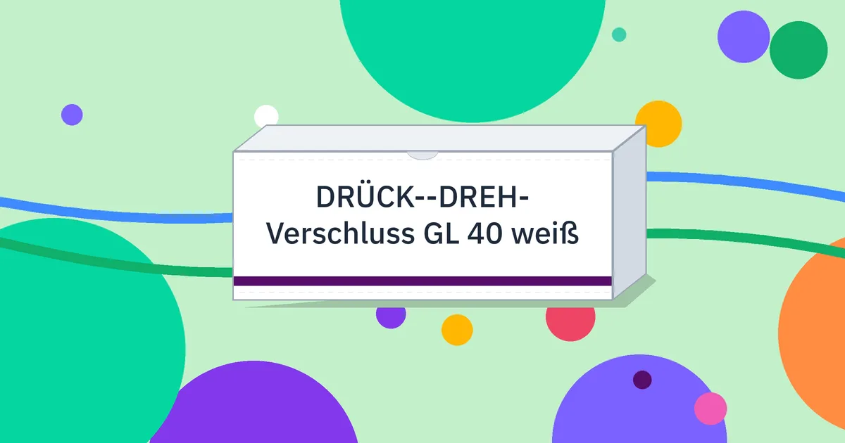 Symbolbild: Packung mit der Aufschrift DRÜCK--DREH-Verschluss GL 40 weiß (PZN 17630248) – Verfügbarkeit und Bezug in Apotheken in Frankfurt am Main