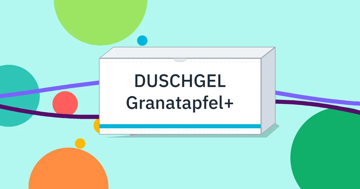 Symbolbild: Packung mit der Aufschrift DUSCHGEL Granatapfel+ (PZN 17428021) – Verfügbarkeit und Bezug in Apotheken in Frankfurt am Main