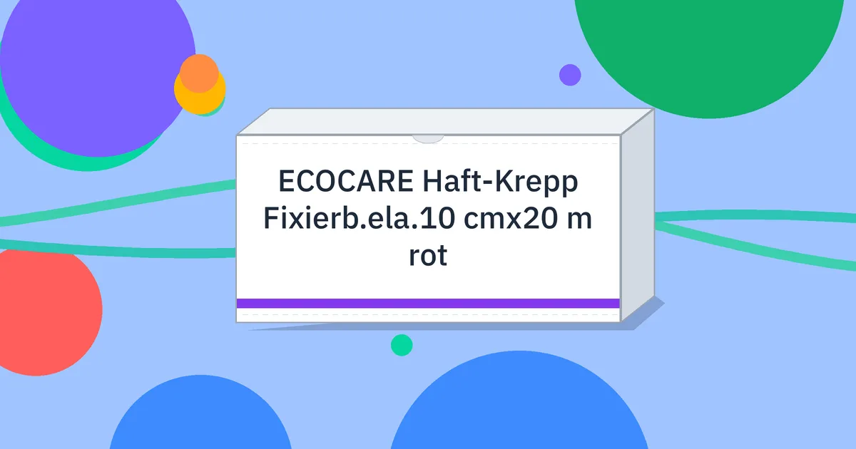 Symbolbild: Packung mit der Aufschrift ECOCARE Haft-Krepp Fixierb.ela.10 cmx20 m rot (PZN 11518763) – Verfügbarkeit und Bezug in Apotheken in Frankfurt am Main