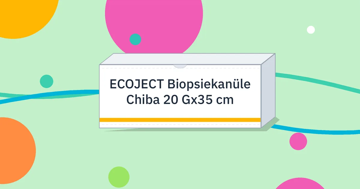 Symbolbild: Packung mit der Aufschrift ECOJECT Biopsiekanüle Chiba 20 Gx35 cm (PZN 06125234) – Verfügbarkeit und Bezug in Apotheken in Frankfurt am Main