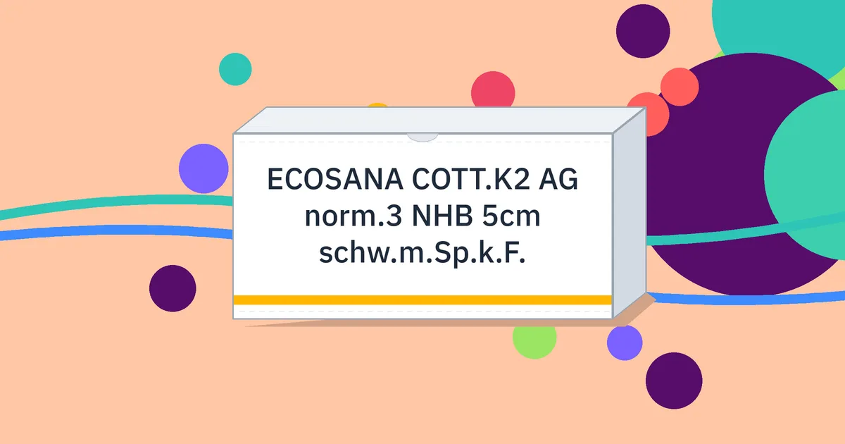 Symbolbild: Packung mit der Aufschrift ECOSANA COTT.K2 AG norm.3 NHB 5cm schw.m.Sp.k.F. (PZN 16949290) – Verfügbarkeit und Bezug in Apotheken in Frankfurt am Main